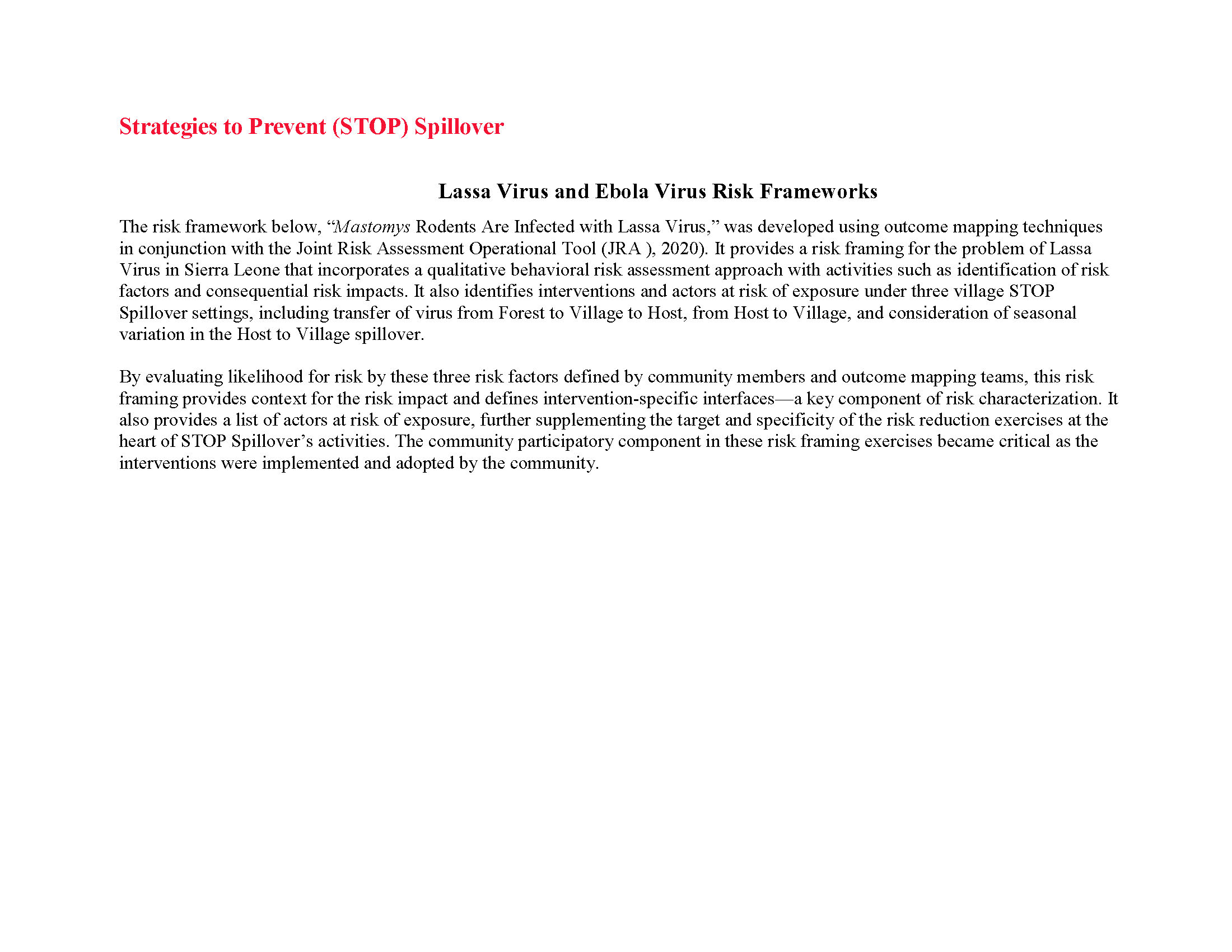 Lassa Virus and Ebola Virus Risk Frameworks | STOP Spillover